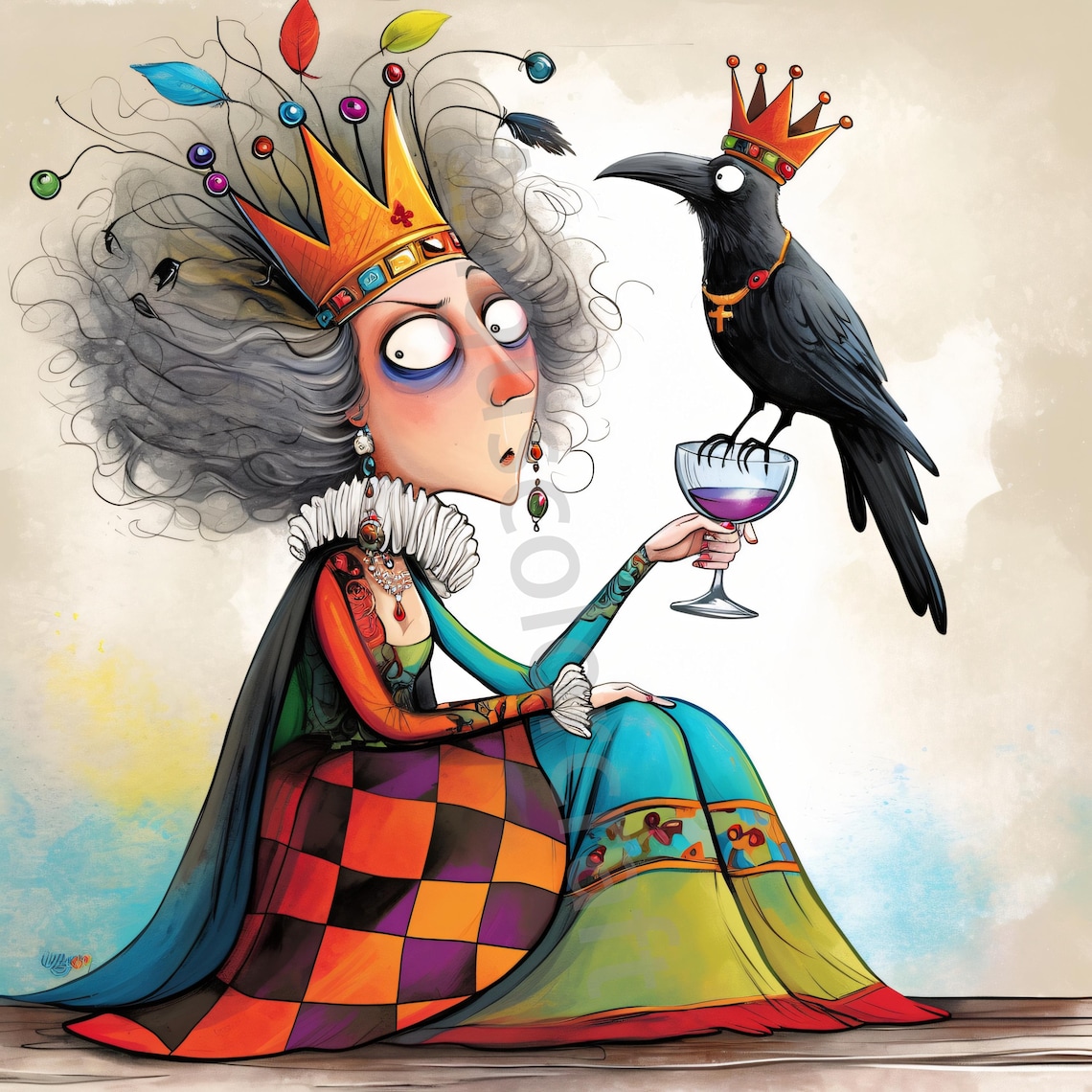 10 JPG Quirky Queen Clip Art, Watercolor Clip Art, Junk Journal ...