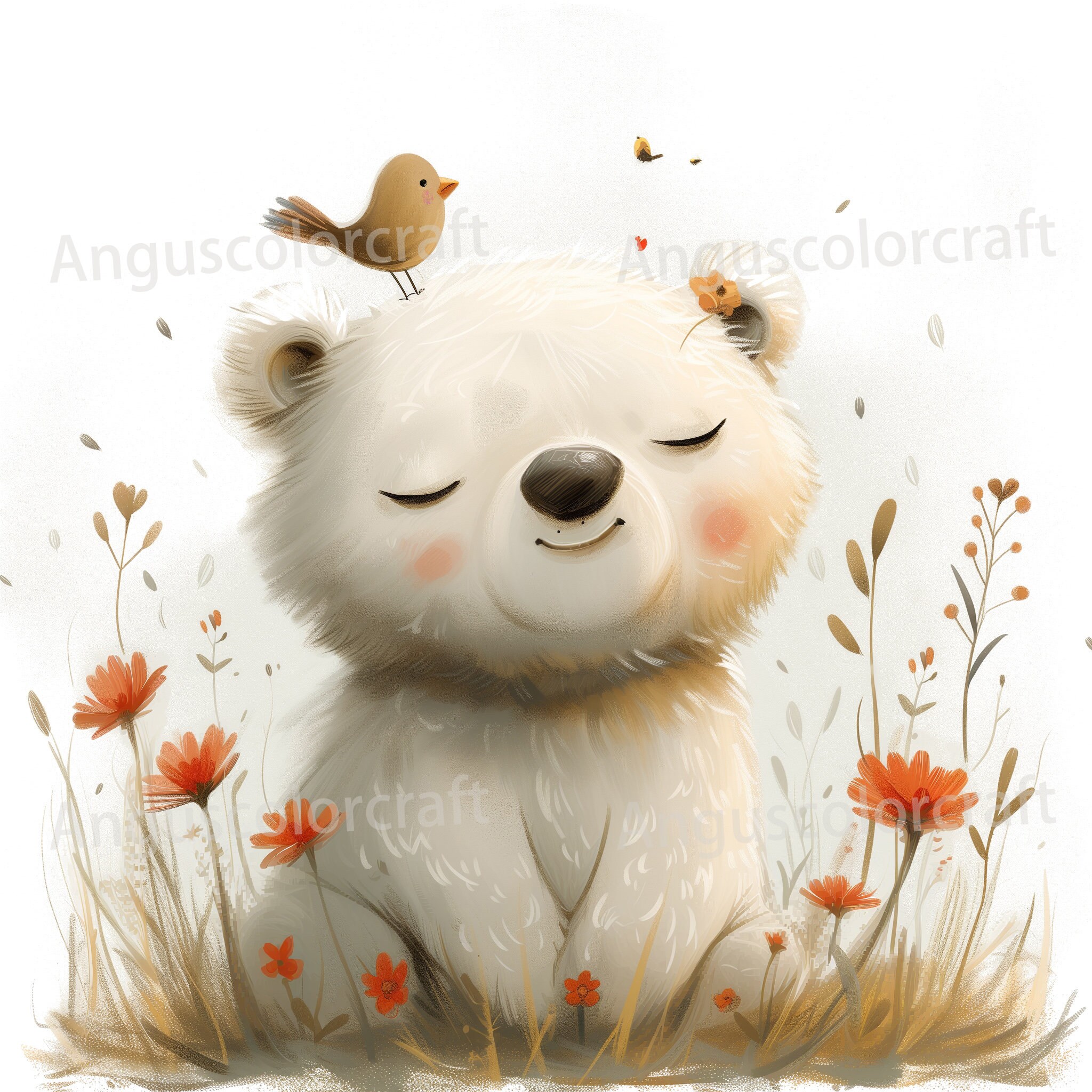 Cute Bear & Bird Clipart, Kawaii Animal-18 High Quality Jpgs ...