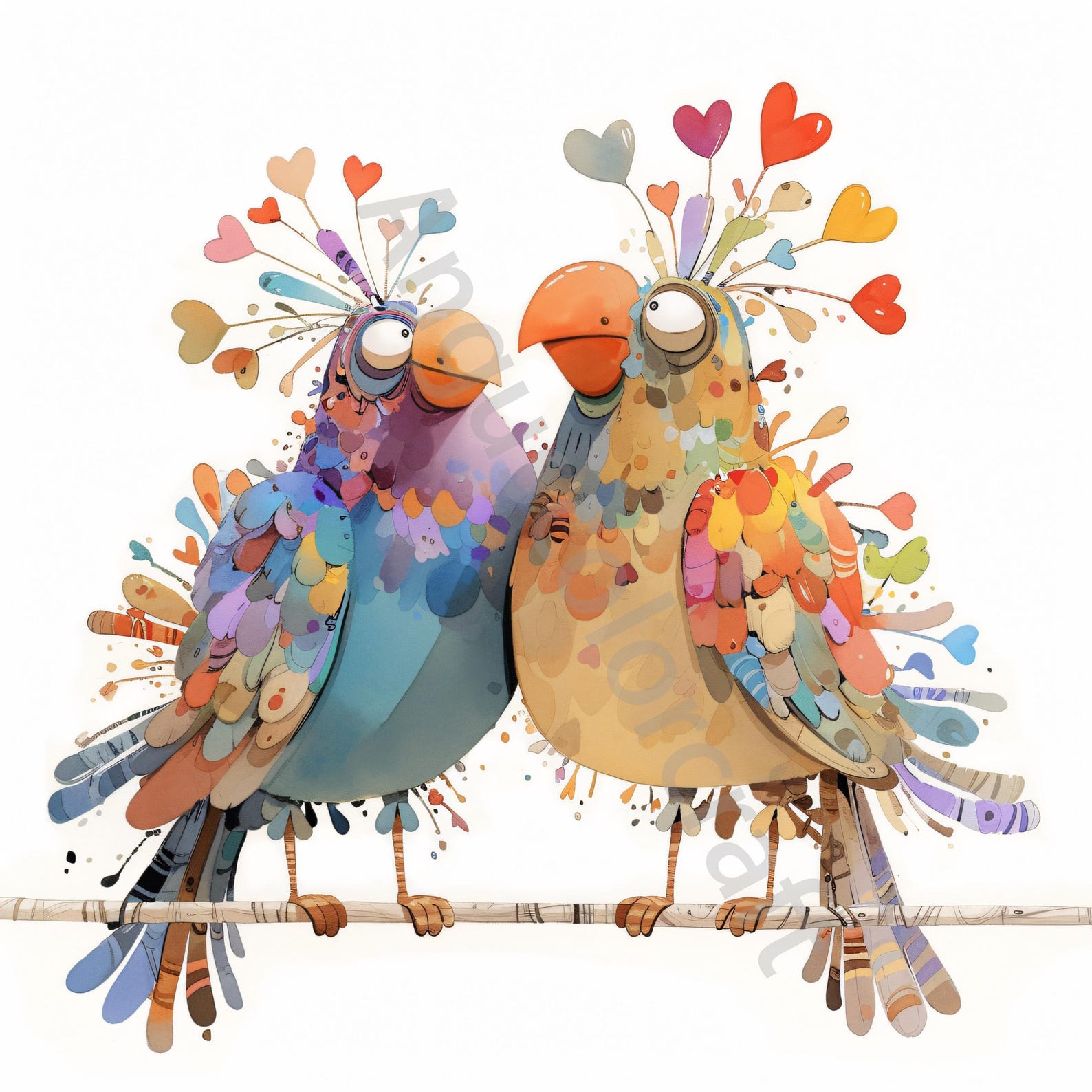 10 Quirky Valentine Birds Clip Art, Watercolor JPG, Junk Journaling ...