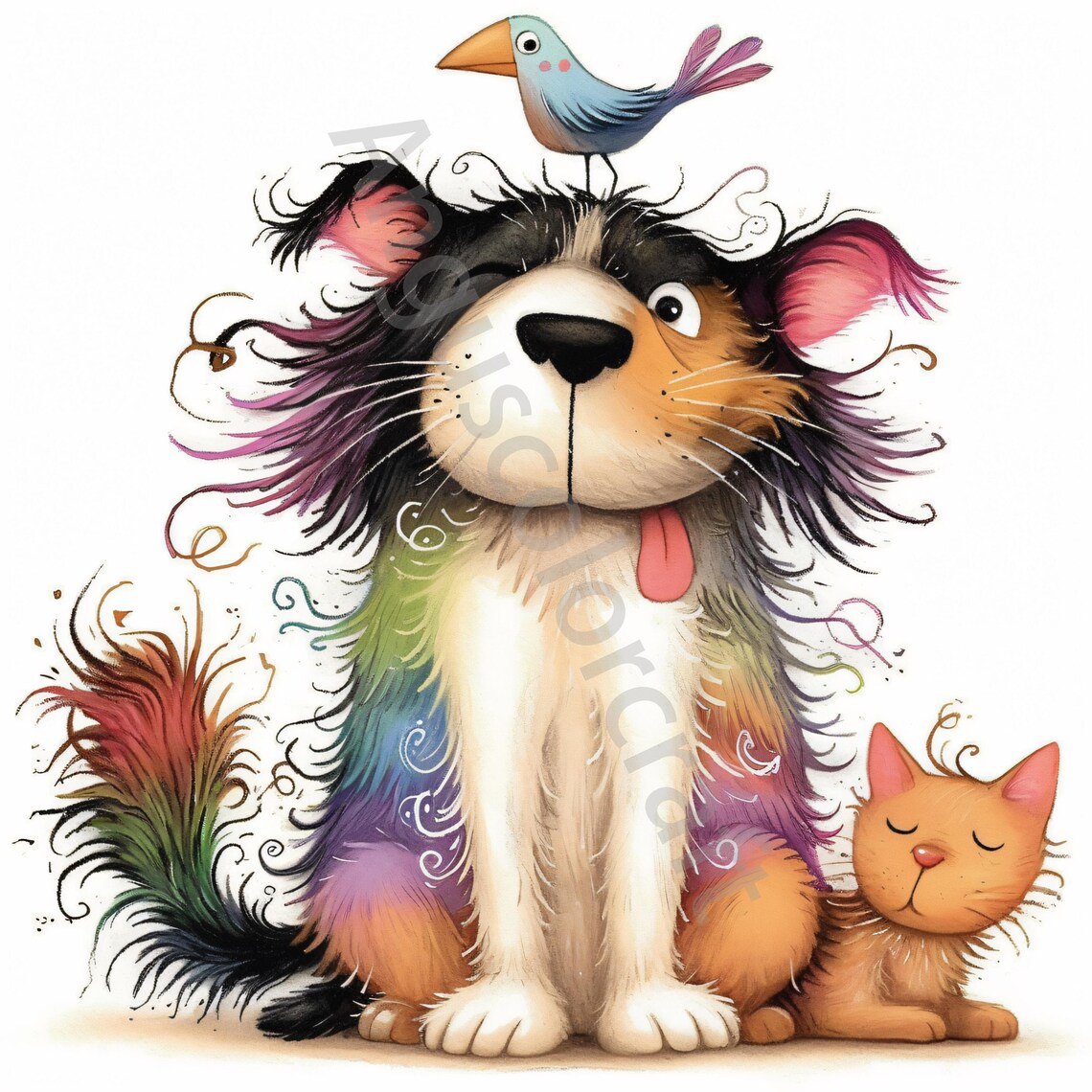 10 Quirky Dog and Cat Clip Art, Watercolor Clipart JPG, Junk Journaling ...