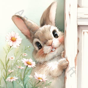 10 Peeking Rabbits Clip Art, Watercolor Clipart JPG, Junk Journal ...