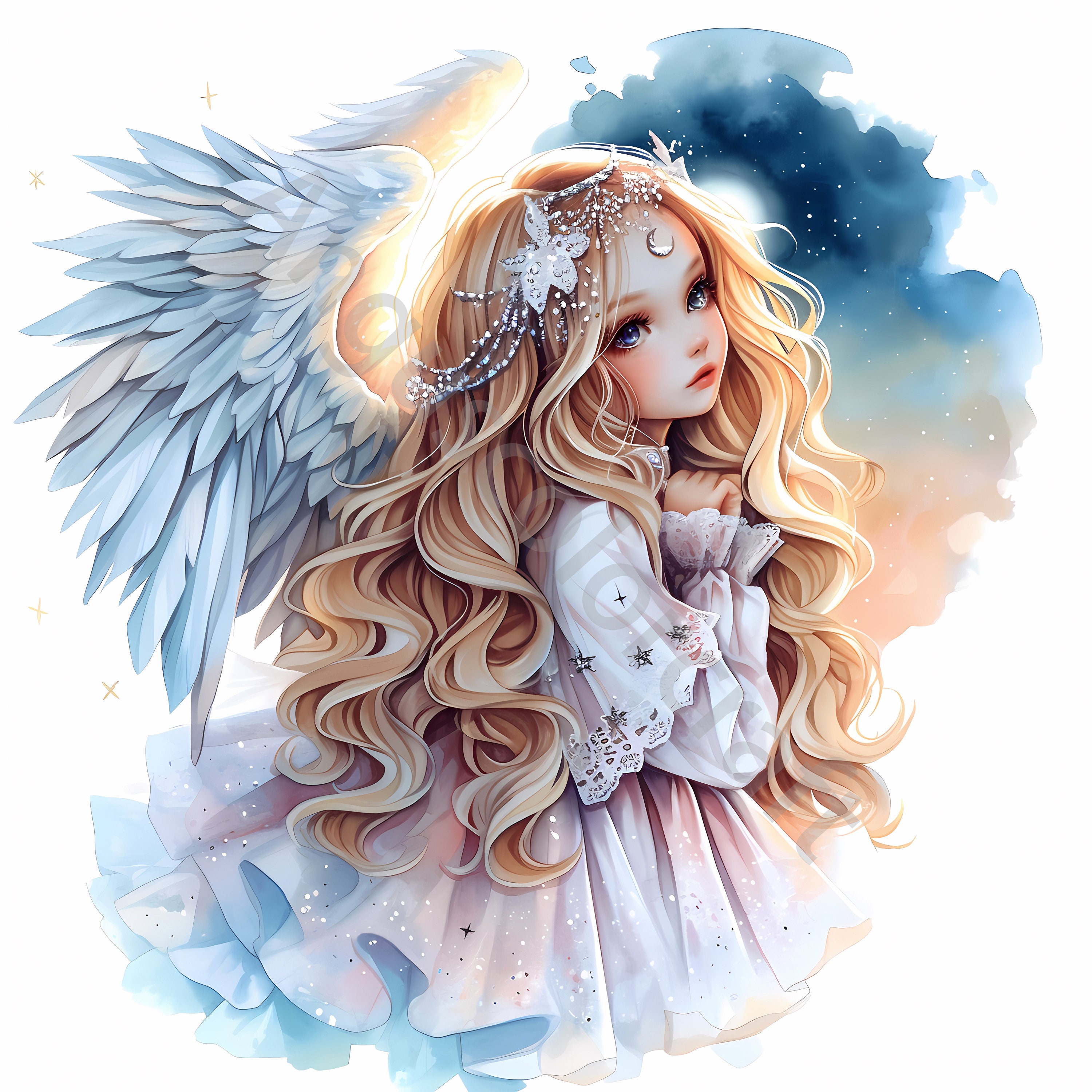Cute Watercolor Angel Clipart Bundle 13 High Quality Jpgs Digital ...