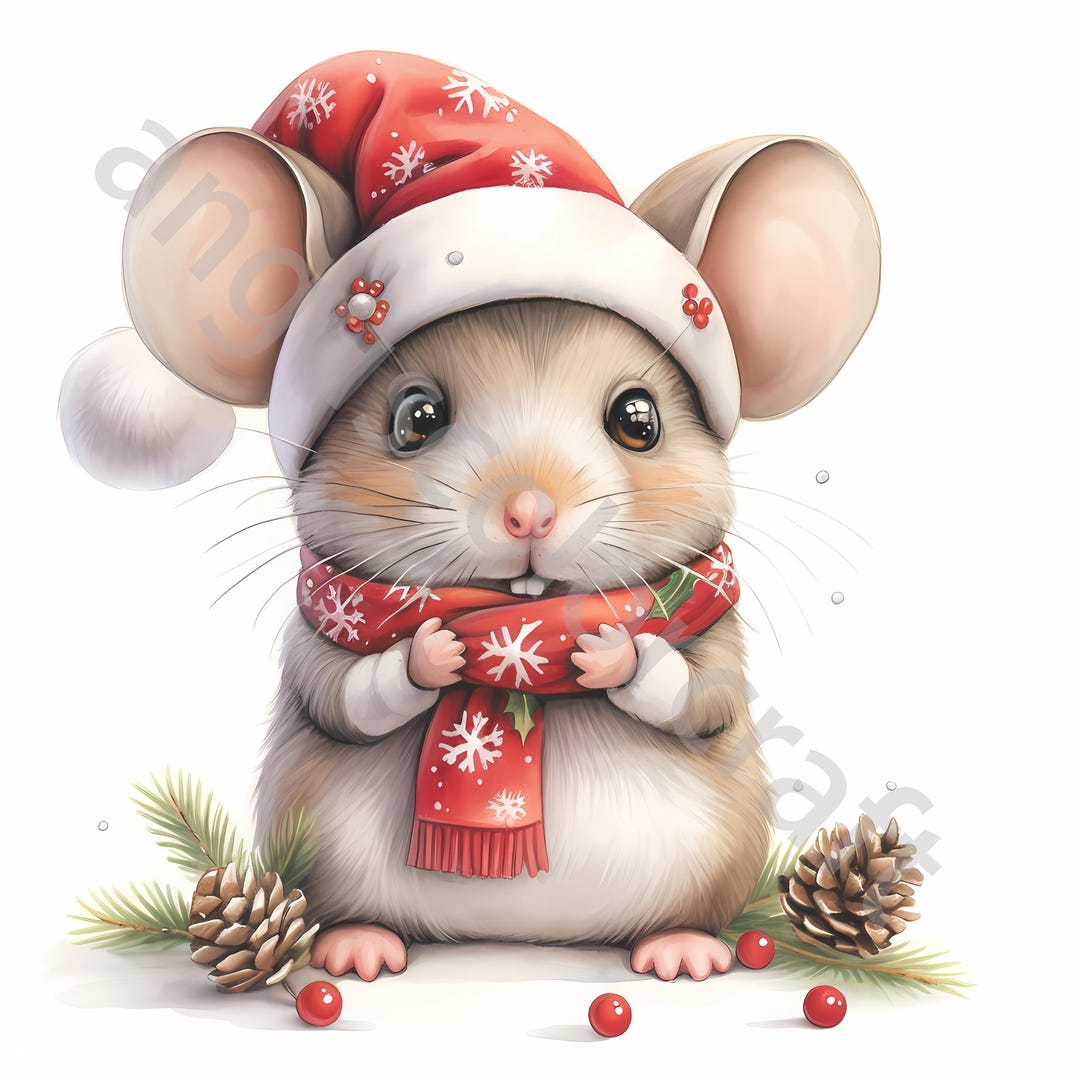 Christmas Mouse Clip Art, Watercolor Clipart, 10 Jpgs, Scrapbook, Card ...