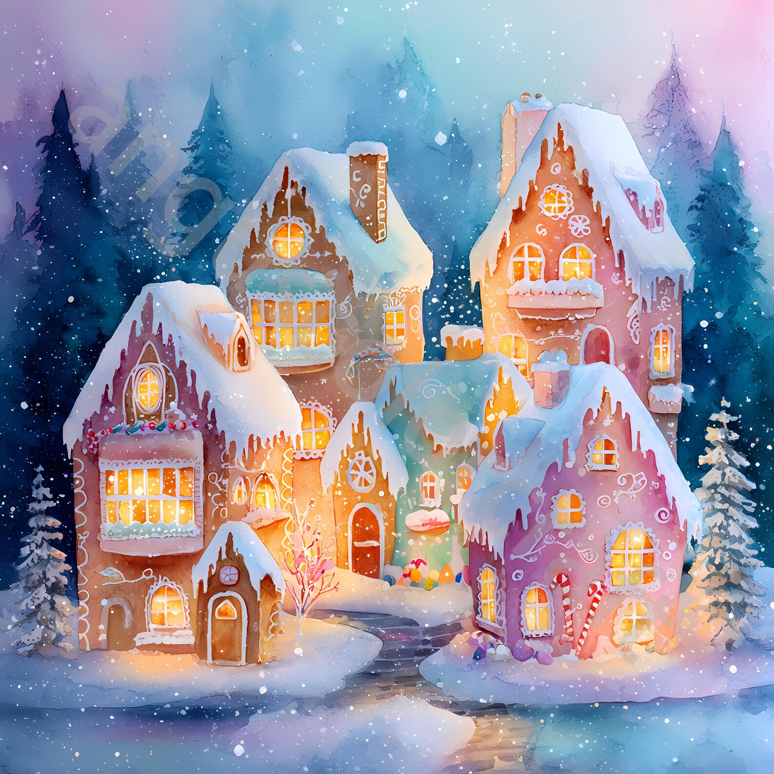 Whimsical Winter Village Watercolor Clipart Bundle: Holiday Scrapbook ...