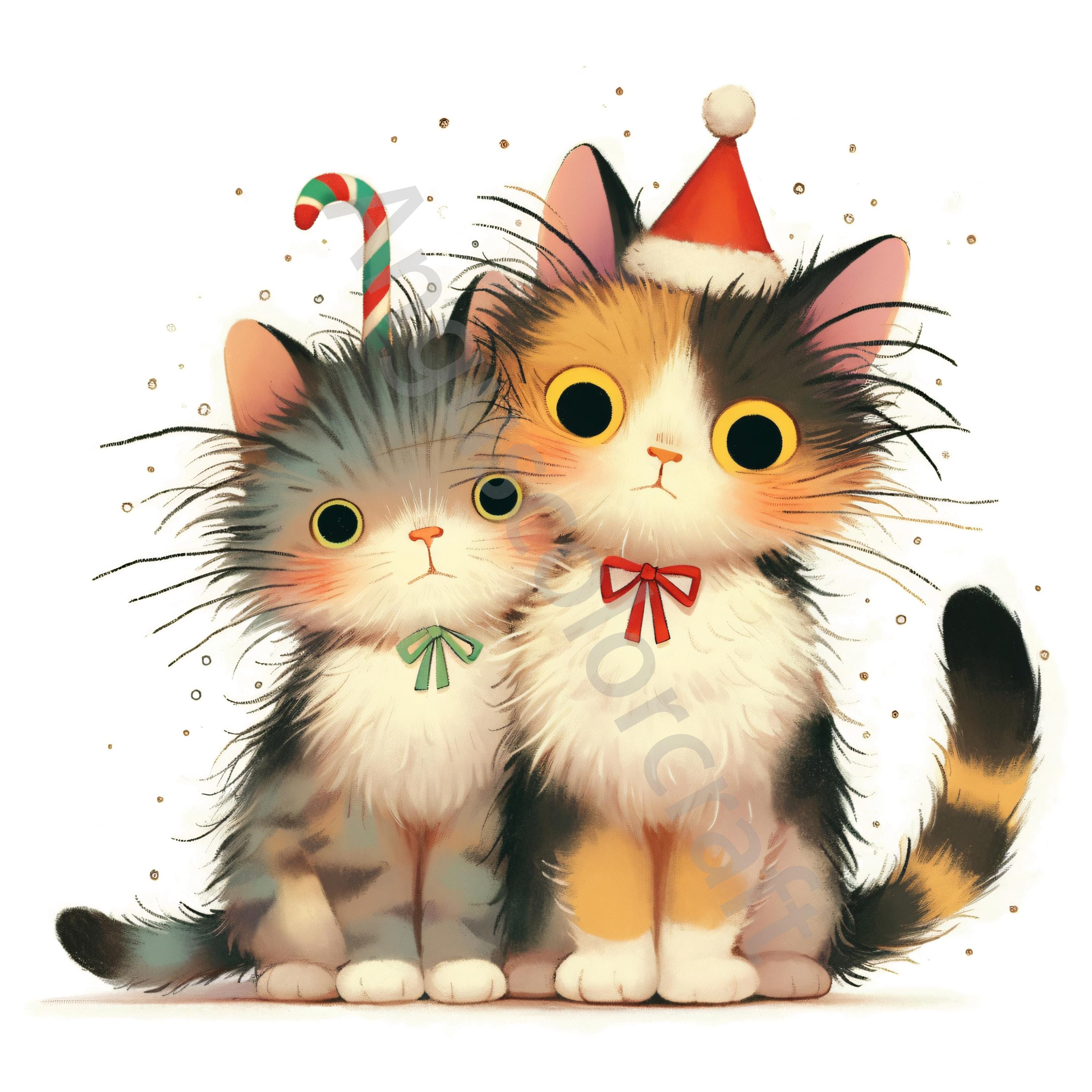 10 Christmas Cats Clip Art Watercolor Clipart Jpgs, Junk Journaling ...