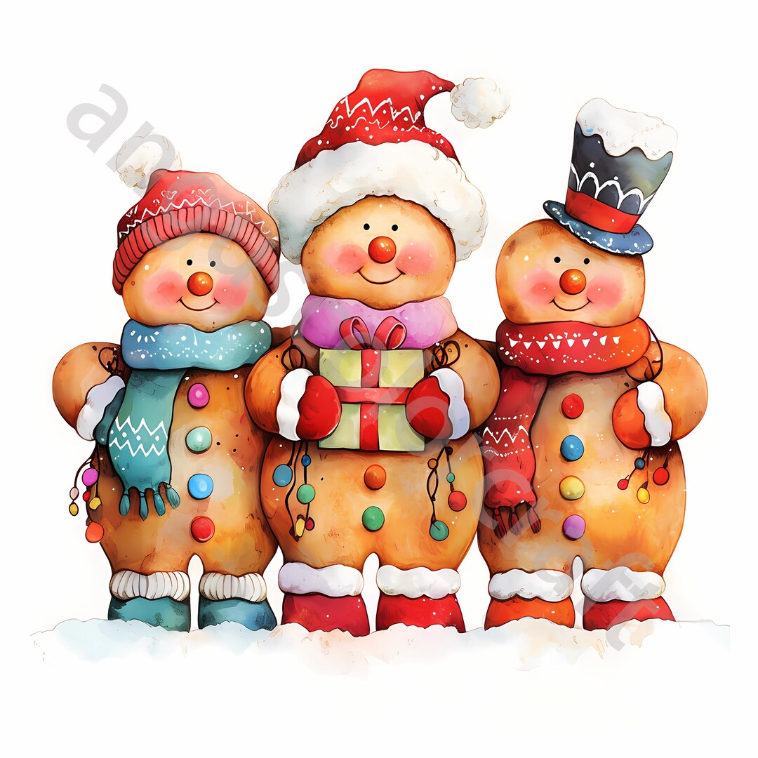 10 Quirky Gingerbread Men Clip Art, Watercolor Clipart JPG, Junk ...