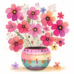 10 Whimsical Flower Set2 Clipart, Vase of Flower Clipart, High Res JPG ...
