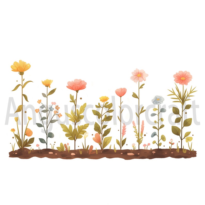 A Row of Flowers Clipart - 23 High Quality Jpgs, Commercial Use, Memory ...