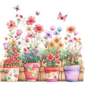 15 Cute Whimsical Flower Clipart, Row of Flowers Clipart, High Res JPG ...
