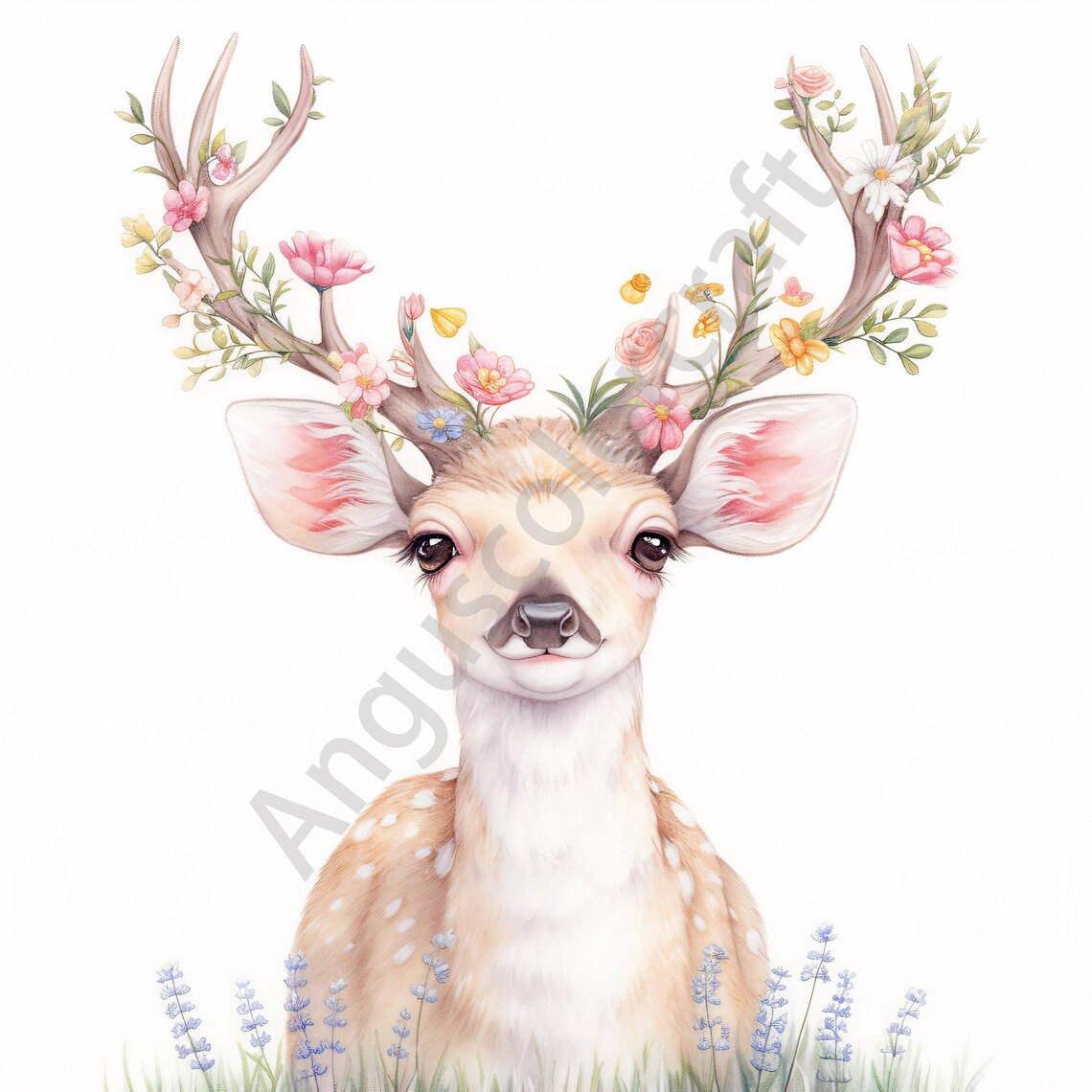 12 Flower Deer Clipart, Reindeer, Cute Deer, Printable Watercolor ...