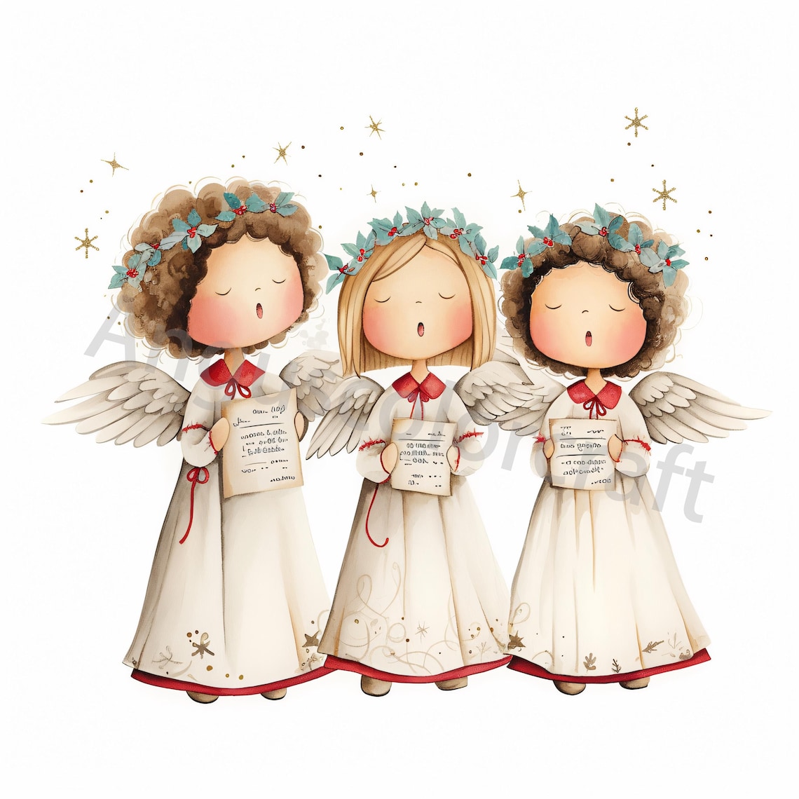 Little Angels Singing Christmas Carols Clipart Bundle, 10 High Res ...