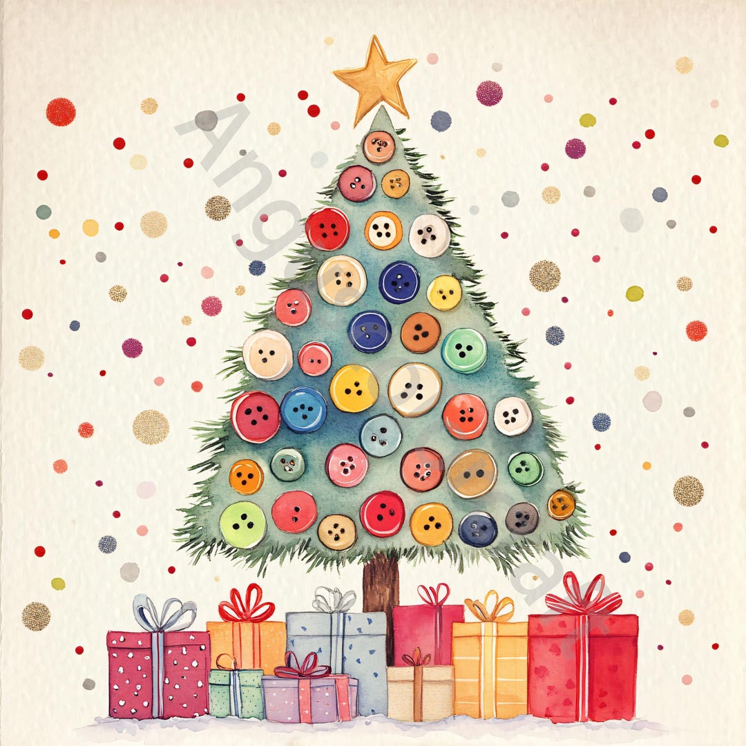 Buttons Christmas Tree Clipart, 10 High Quality Jpgs, Digital Download ...