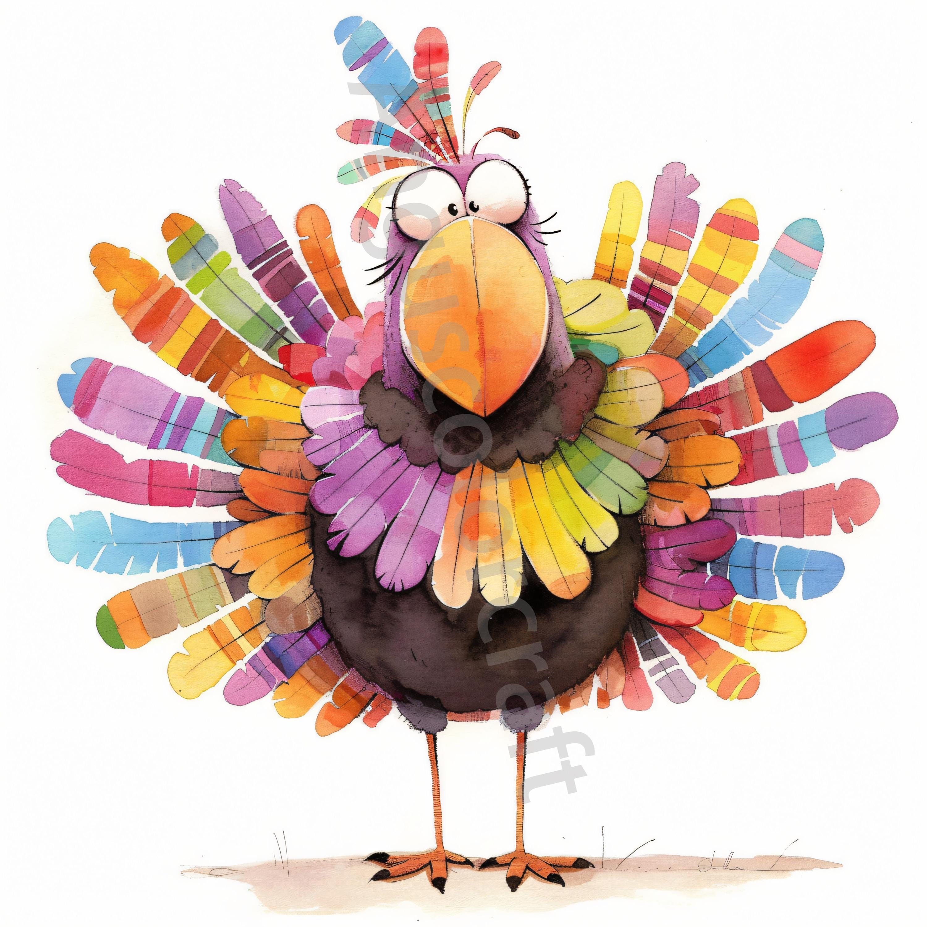 10 Quirky Funny Turkey Clip Art, Watercolor Clipart JPG, Junk ...