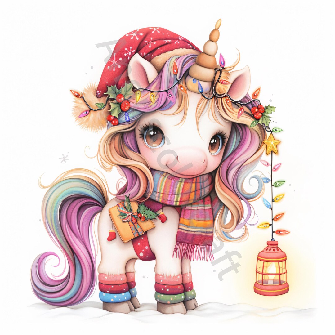 13 Quirky Christmas Unicorn Clip Art, Watercolor Clipart JPG, Junk ...