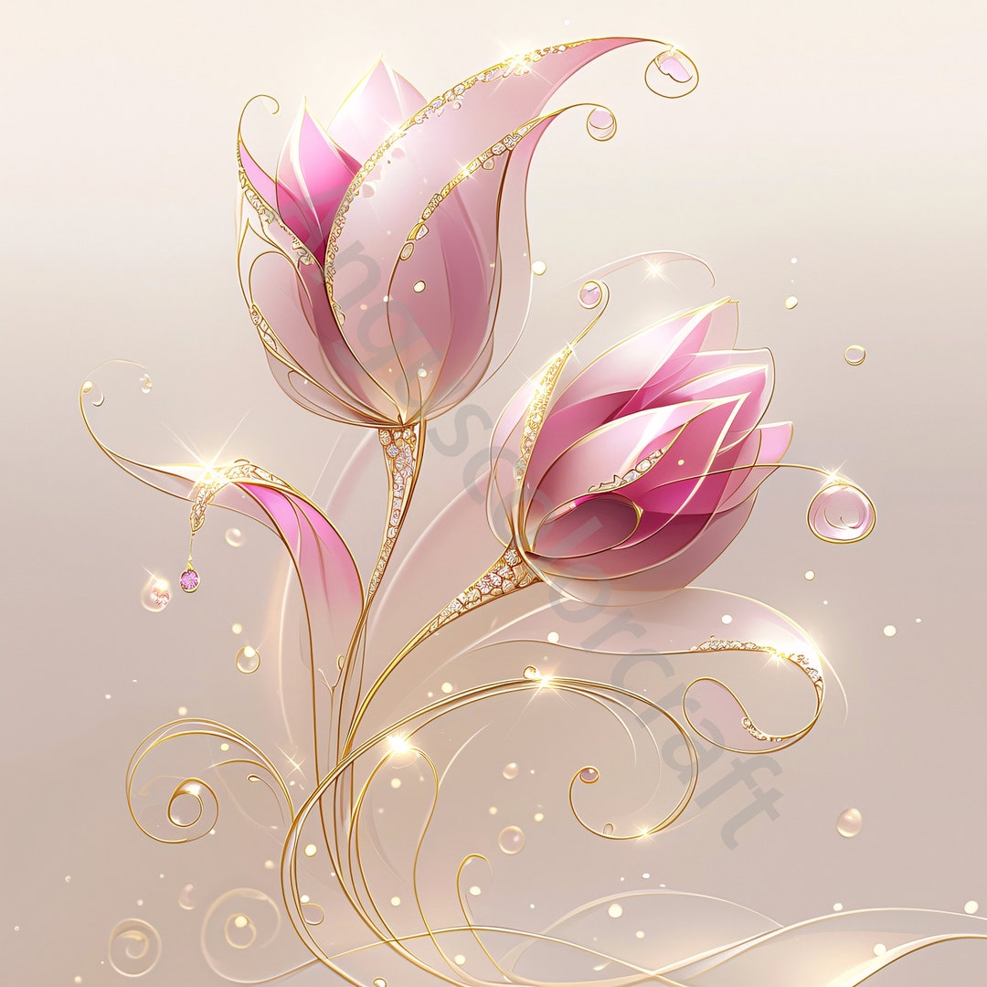 10 Whimsical Crystal Red Flower Clipart, Crystal Flower Clipart, High ...