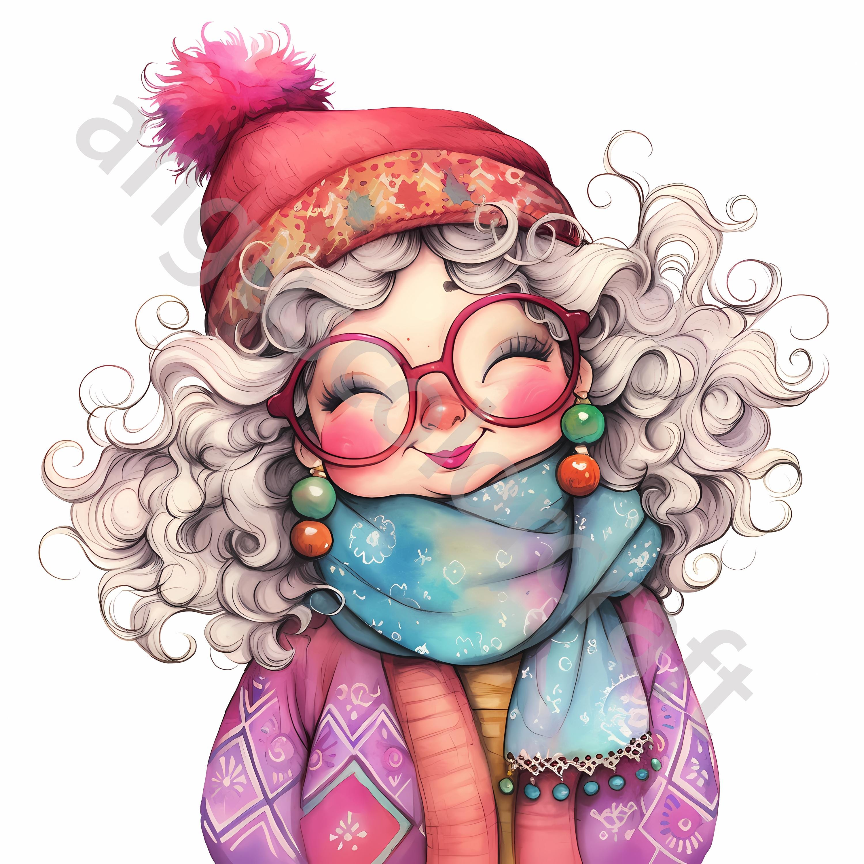 10 Quirky Mrs. Claus Clip Art, Watercolor Clipart JPG, Junk Journaling ...