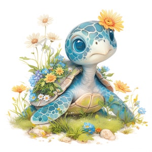 15 Cute Whimsical Turtle Clipart, Flower Turtle Clipart, High Res Jpgs ...