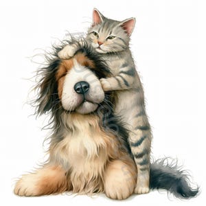 Quirky Dog and Cat Clip Art 10 High Res Watercolor Jpgs, Junk ...