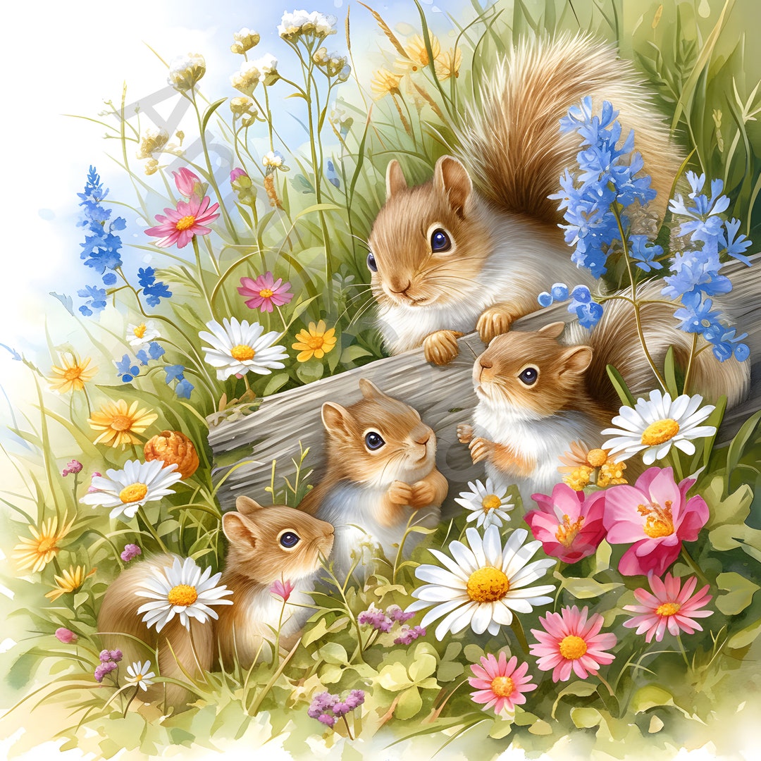 Meadow Mice Clip Art, Squirrels Family, 10 High Res Watercolor Clipart ...