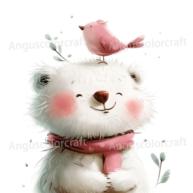 Cute Bear & Bird Clipart, Kawaii Animal-18 High Quality Jpgs ...