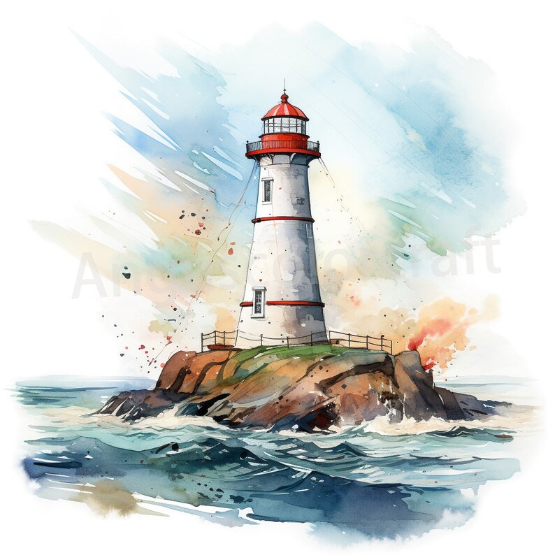 Watercolor Lighthouse Clipart, Furious Waters, Angry Sea (16 Jpgs ...