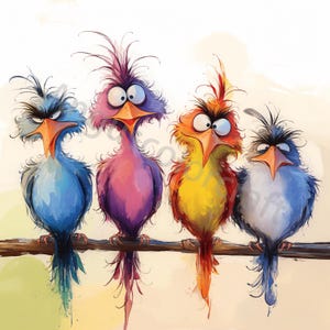 10 Funny Whimsical Birds Clipart, Cute Bird Clipart, High Quality Jpgs ...