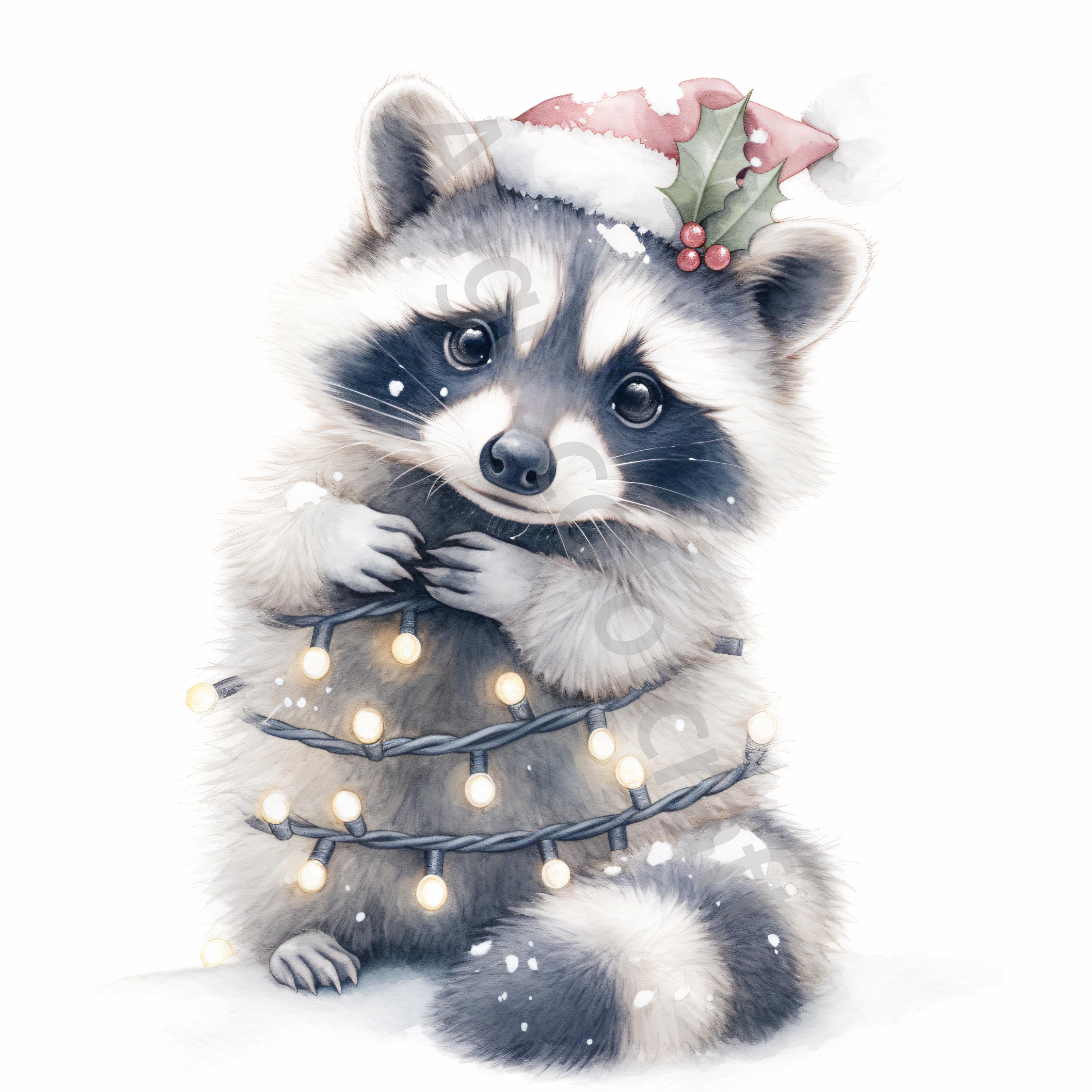 Quirky Christmas Raccoon Clip Art 13 High Res Watercolor Christmas Jpgs ...