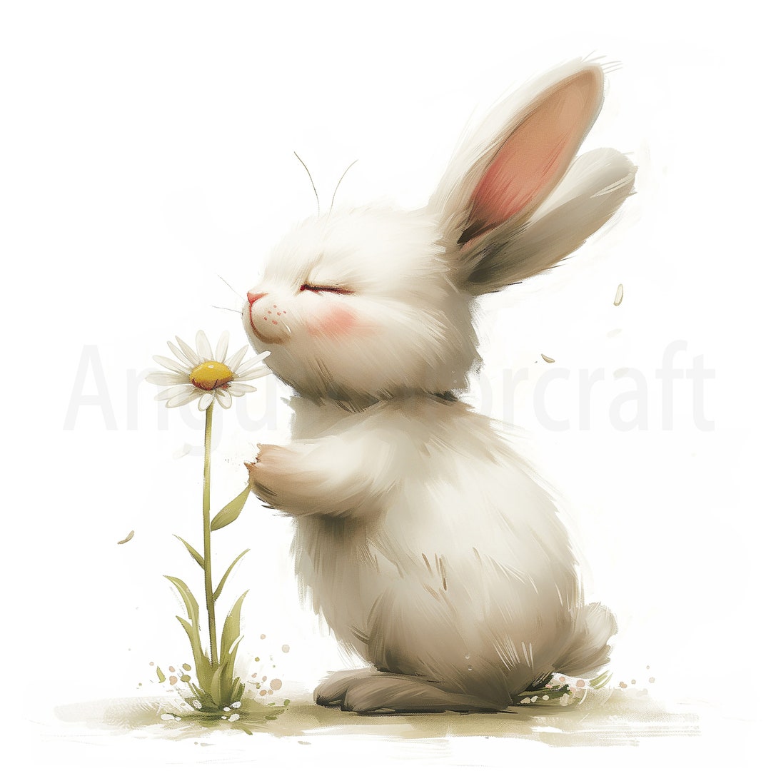 Watercolor Baby Bunny Clipart, Daisy Rabbit, Nursery Art (18jpgs ...