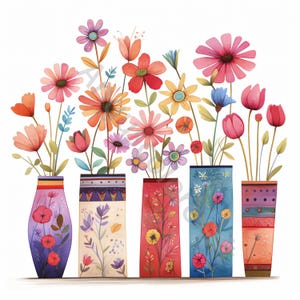 10 Cute Whimsical Flower Clipart, Row of Flowers Clipart, High Res JPG ...