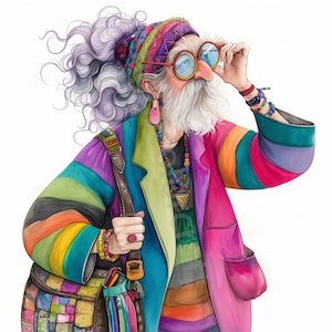 10 JPG Quirky Grandpa Clip Art, Watercolor Clip Art, Junk Journaling ...