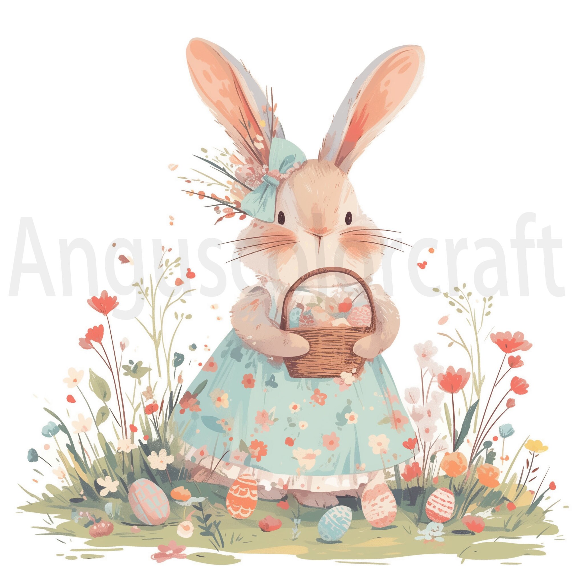 25 Happy Easter Bunny Clipart Bundle, Cute Easter Bunny, Easter Egg ...