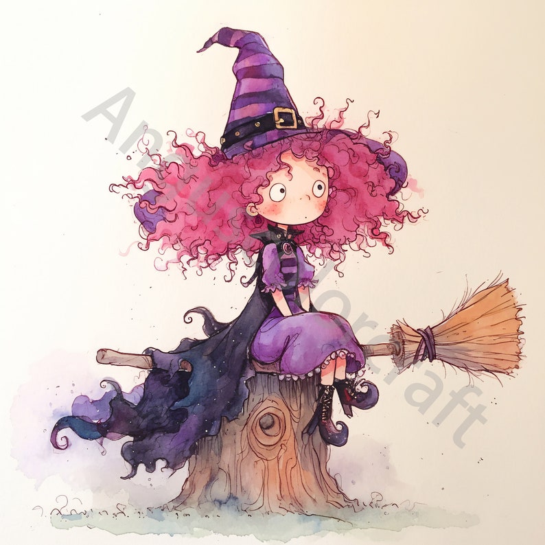 13 Jpgs Quirky Little Witch Clipart, Commercial Use, Whimsical Ephemera ...