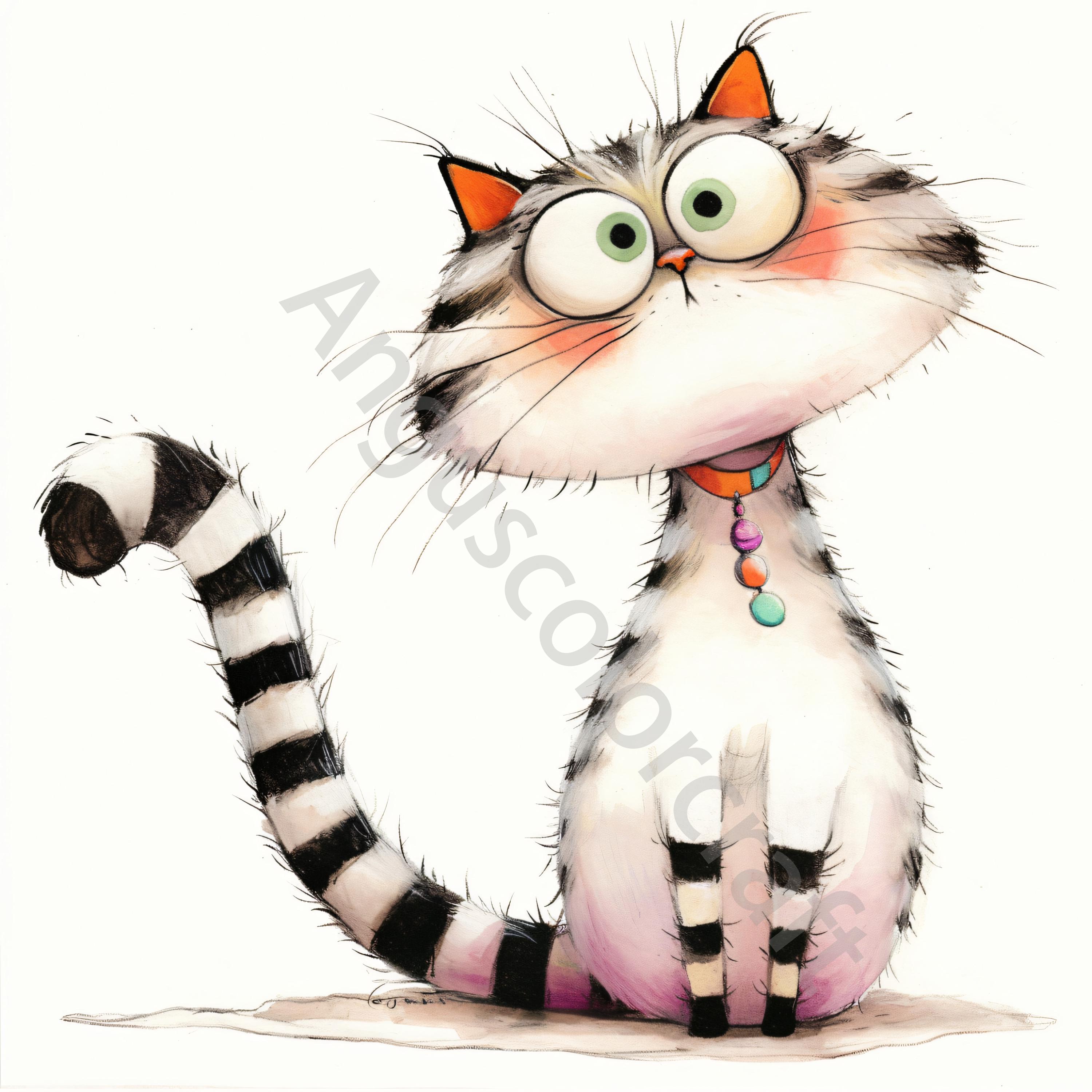 10 JPG Quirky Messy Hair Cat Clip Art, Watercolor Kitten, Junk ...