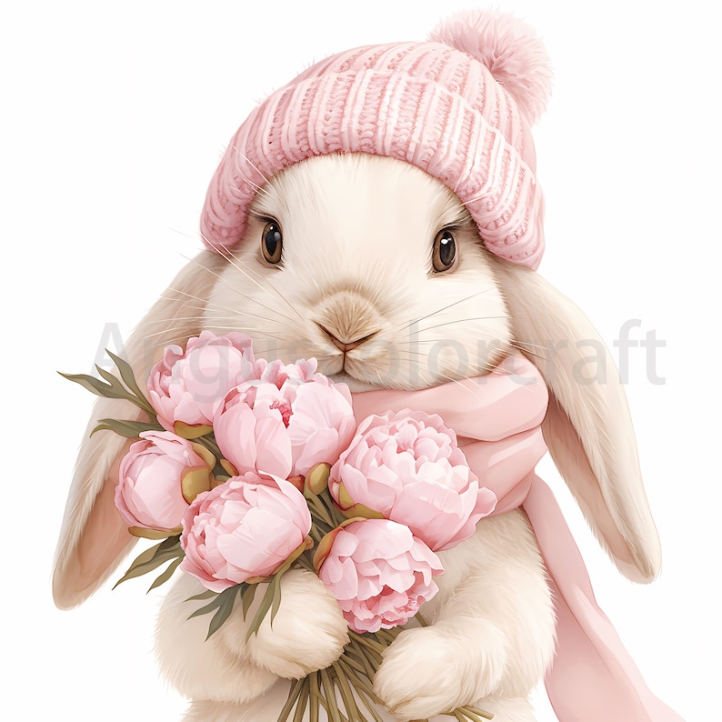Cute Floral Bunny Clipart, Printable Watercolor Clipart, 12 High ...