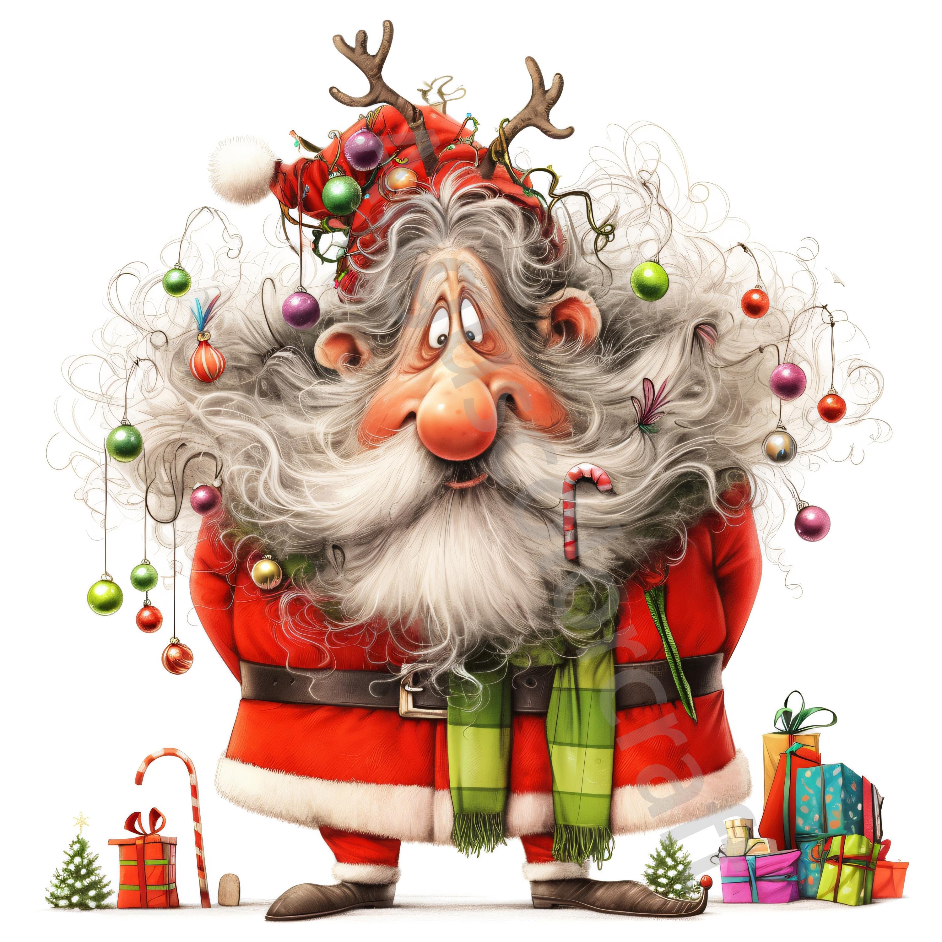 10 Quirky Busy Santa Clipart, Festive Santa, Commercial Use, Whimsical ...