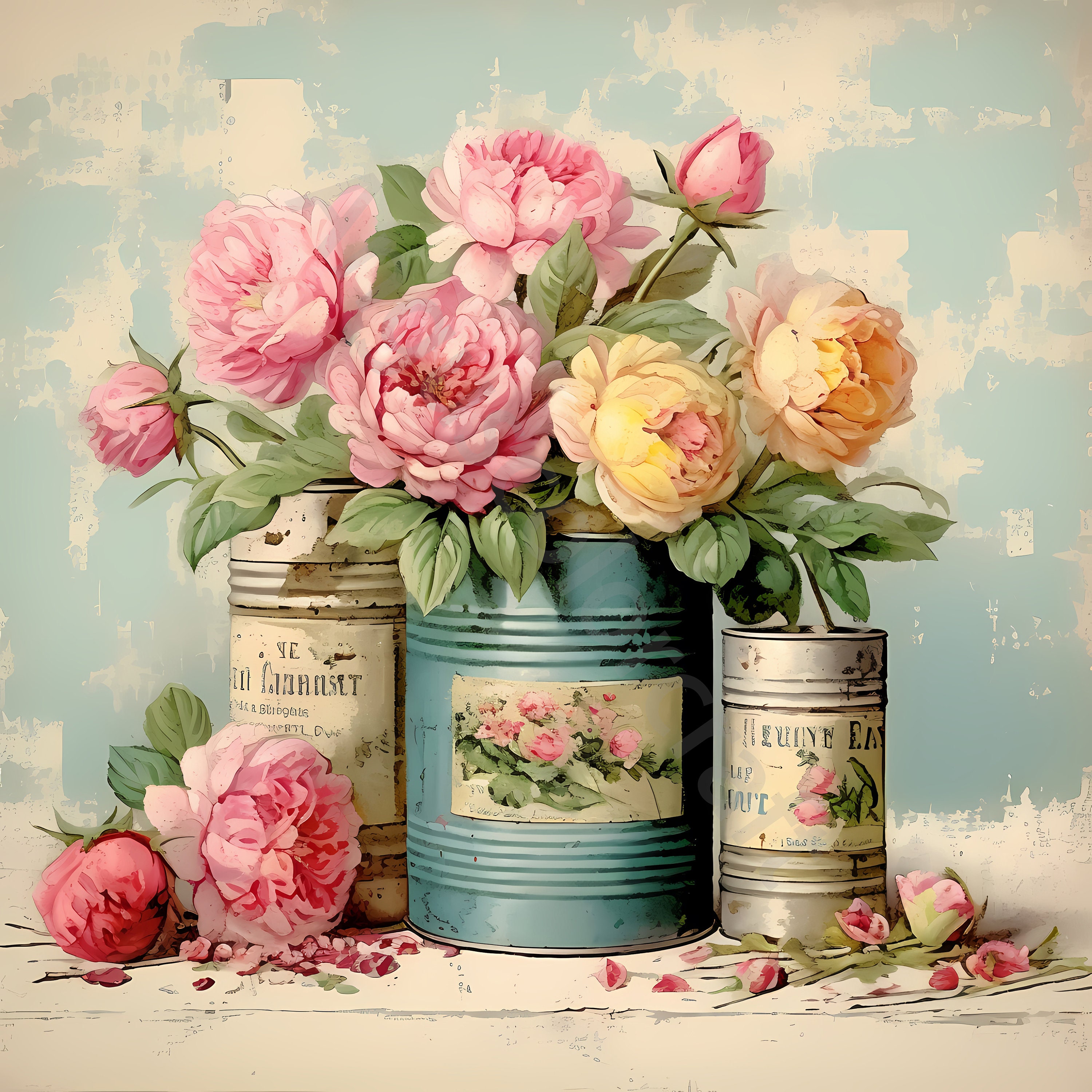 Shabby Chic Retro Cans and Flowers Clipart Bundle- 12 High Quality ...