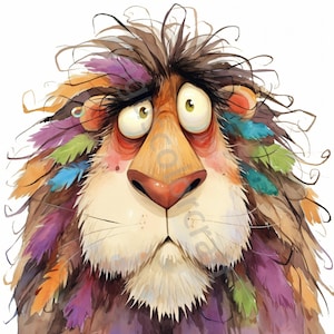 12 Quirky Lion Clip Art, Watercolor Clipart JPG, Junk Journaling ...
