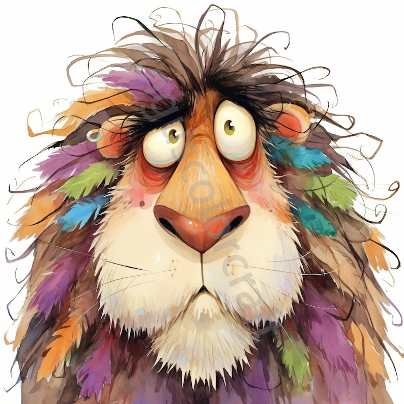 12 Quirky Lion Clip Art, Watercolor Clipart JPG, Junk Journaling ...