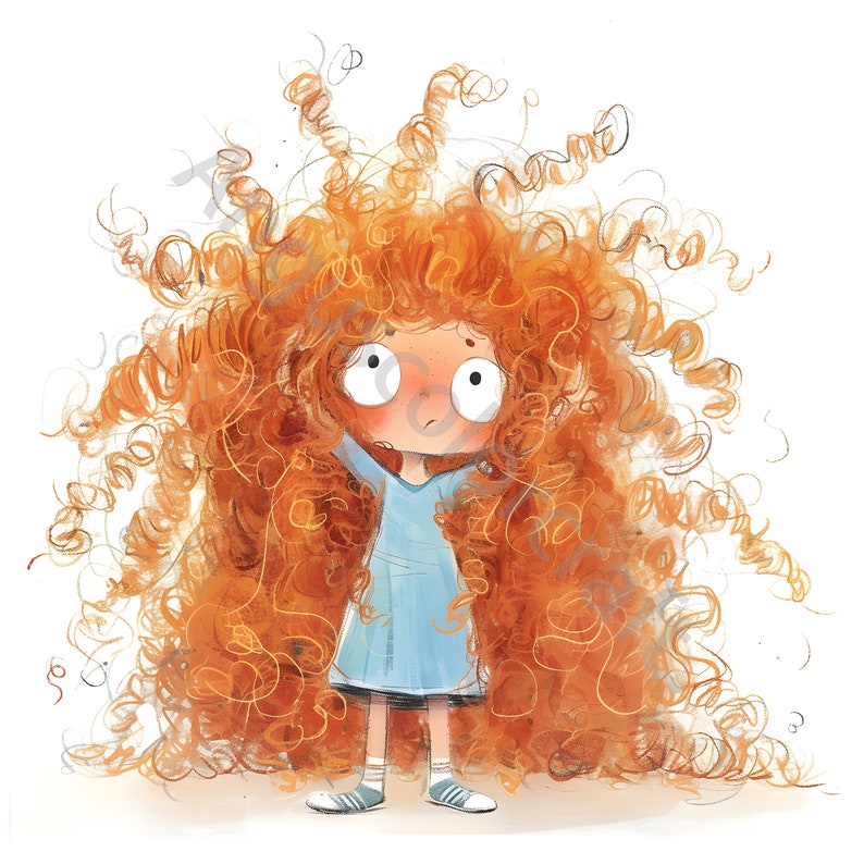 15 Quirky Curly Hair Girl Clipart, Commercial Use, Whimsical Ephemera ...