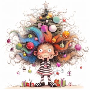 Quirky Christmas Girl Clip Art 13 High Res Watercolor Jpgs, Junk ...