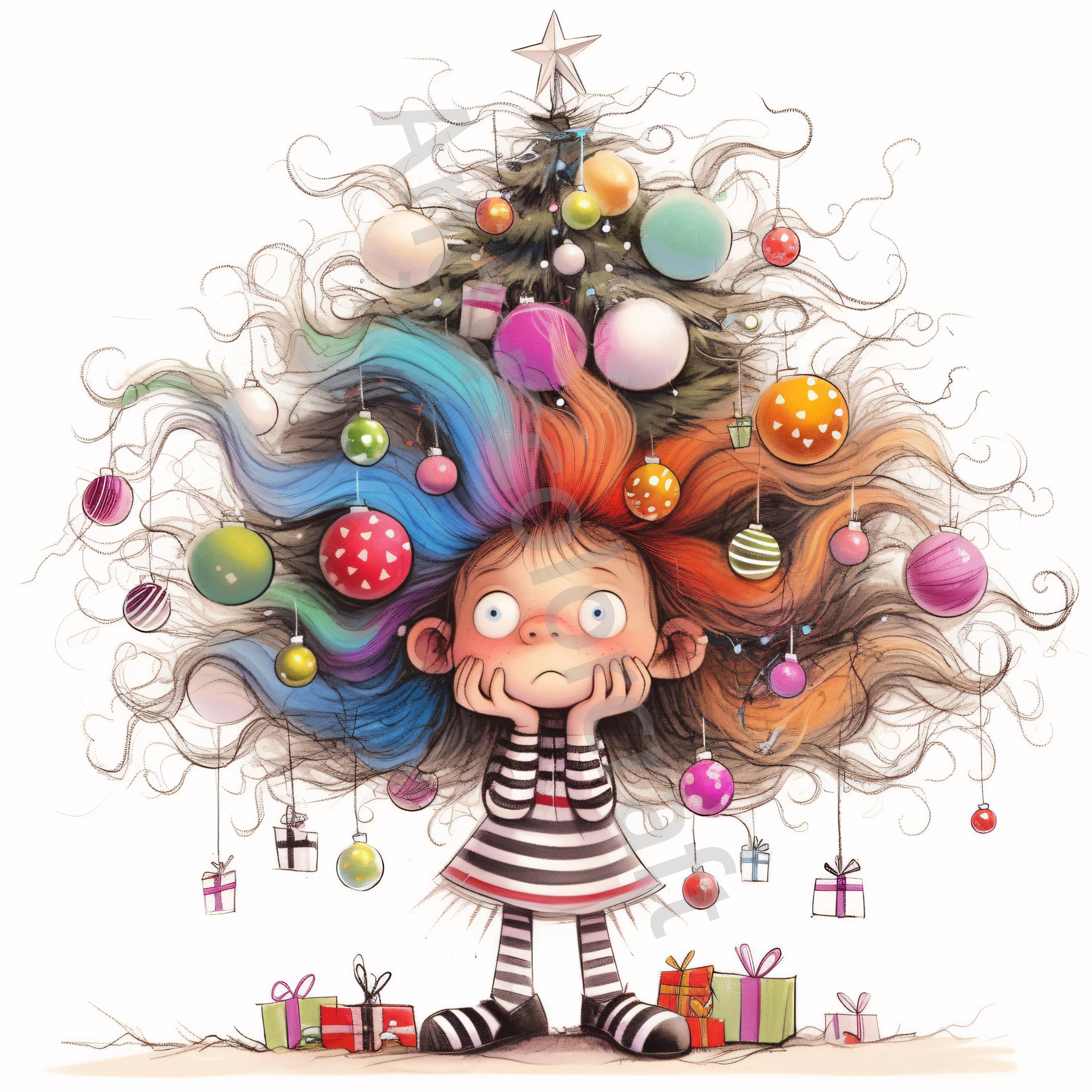 Quirky Christmas Girl Clip Art 13 High Res Watercolor Jpgs, Junk ...