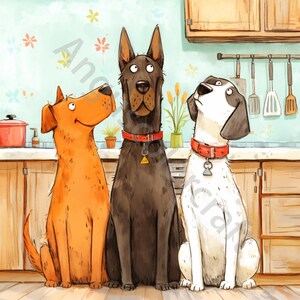 10 Dogs in Kitchen Clip Art, Vintage Watercolor Clipart JPG, Junk ...
