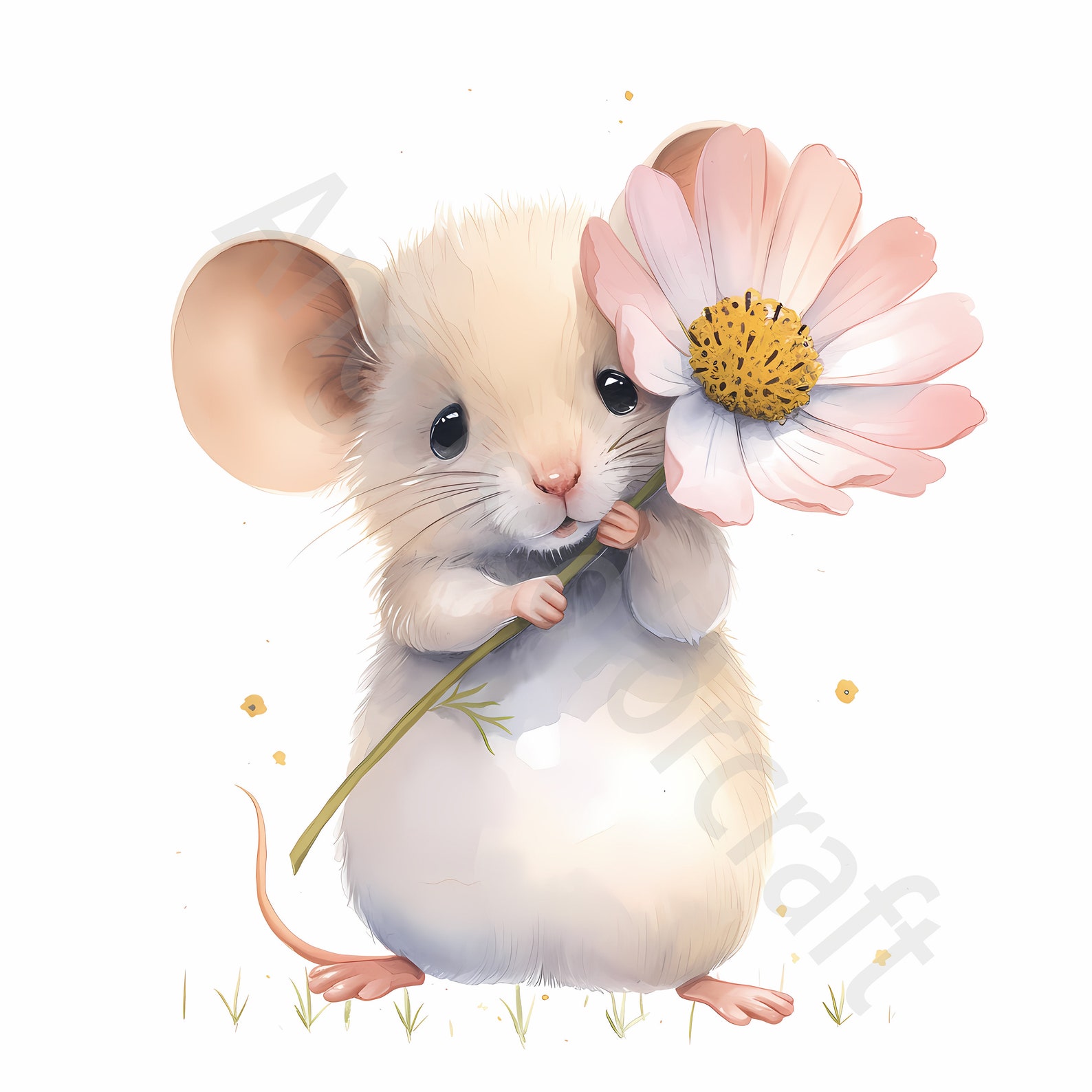 Watercolor Mouse and Flower Clipart 20 High Quality Jpgs, Digital Paper ...