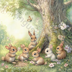 10 JPG Bunny Family Clipart, Forest Clipart, Whimsical Ephemera ...