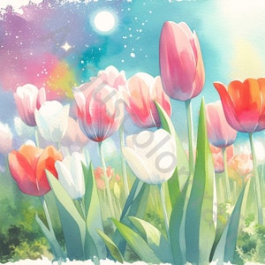 Tulip Garden Clip Art Bundle 10 High Res Watercolor Flowers Clipart ...