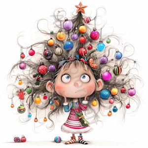Quirky Christmas Girl Clip Art 13 High Res Watercolor Jpgs, Junk ...