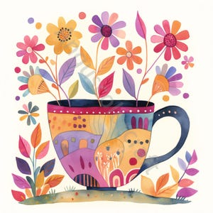 10 Cute Whimsical Cup of Flower Clip Art, Flowers Clipart, High Res JPG ...