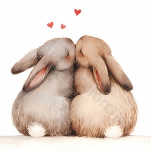 13 Cute Watercolor Couple Bunny Clipart Bundle, Rabbit With Heart ...