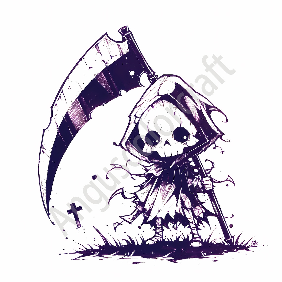 12 Cute Grim Reaper JPG, Black and White Clipart, Spooky Reaper ...