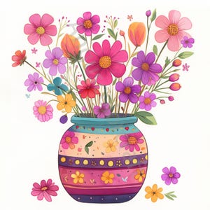 10 Whimsical Flower Set2 Clipart, Vase of Flower Clipart, High Res JPG ...